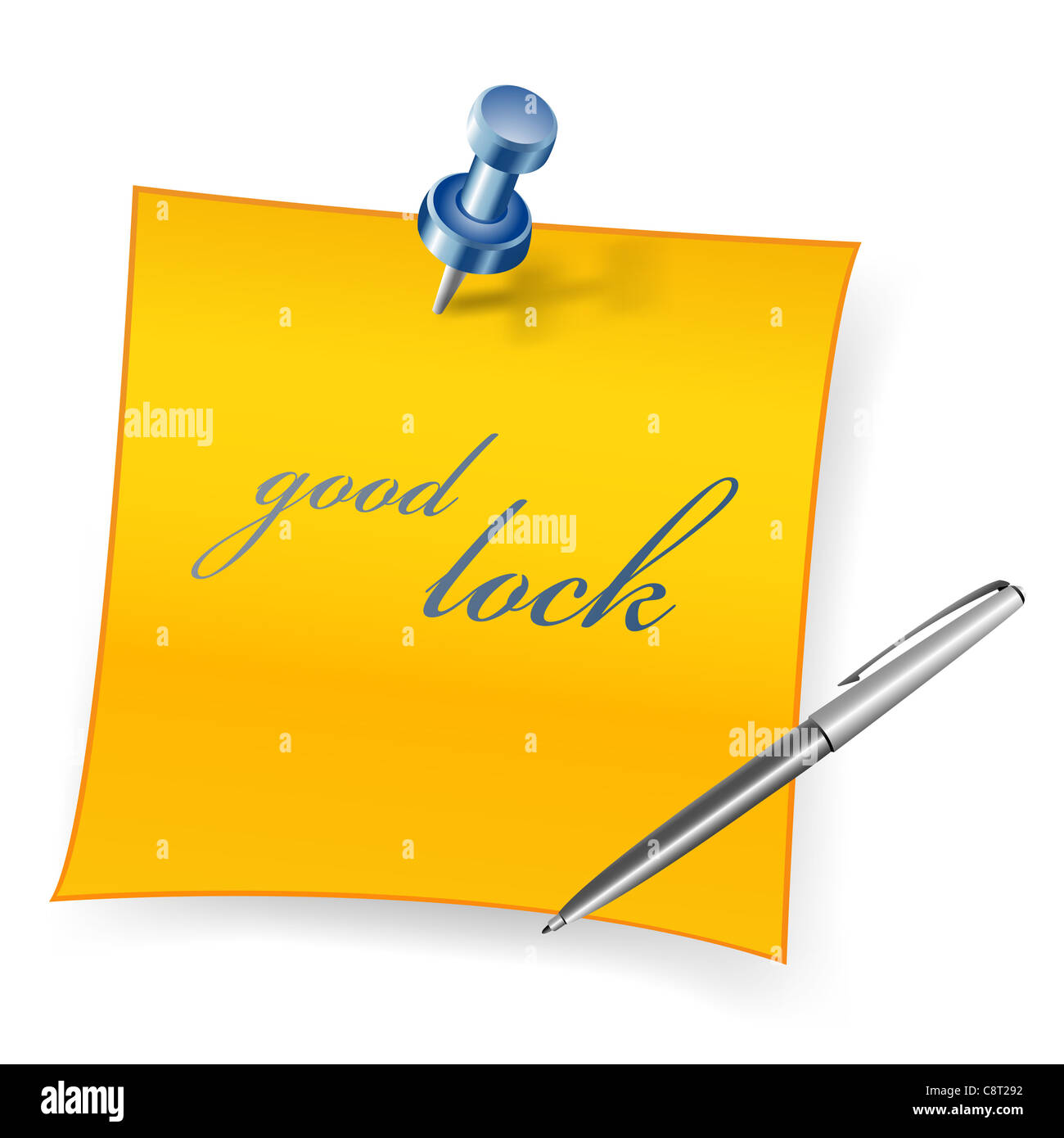 Illustration of paper attached by push pin Stock Photo - Alamy