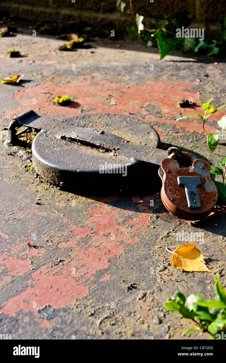 Unlocked lid of a domestic heating oil tank Stock Photo - Alamy