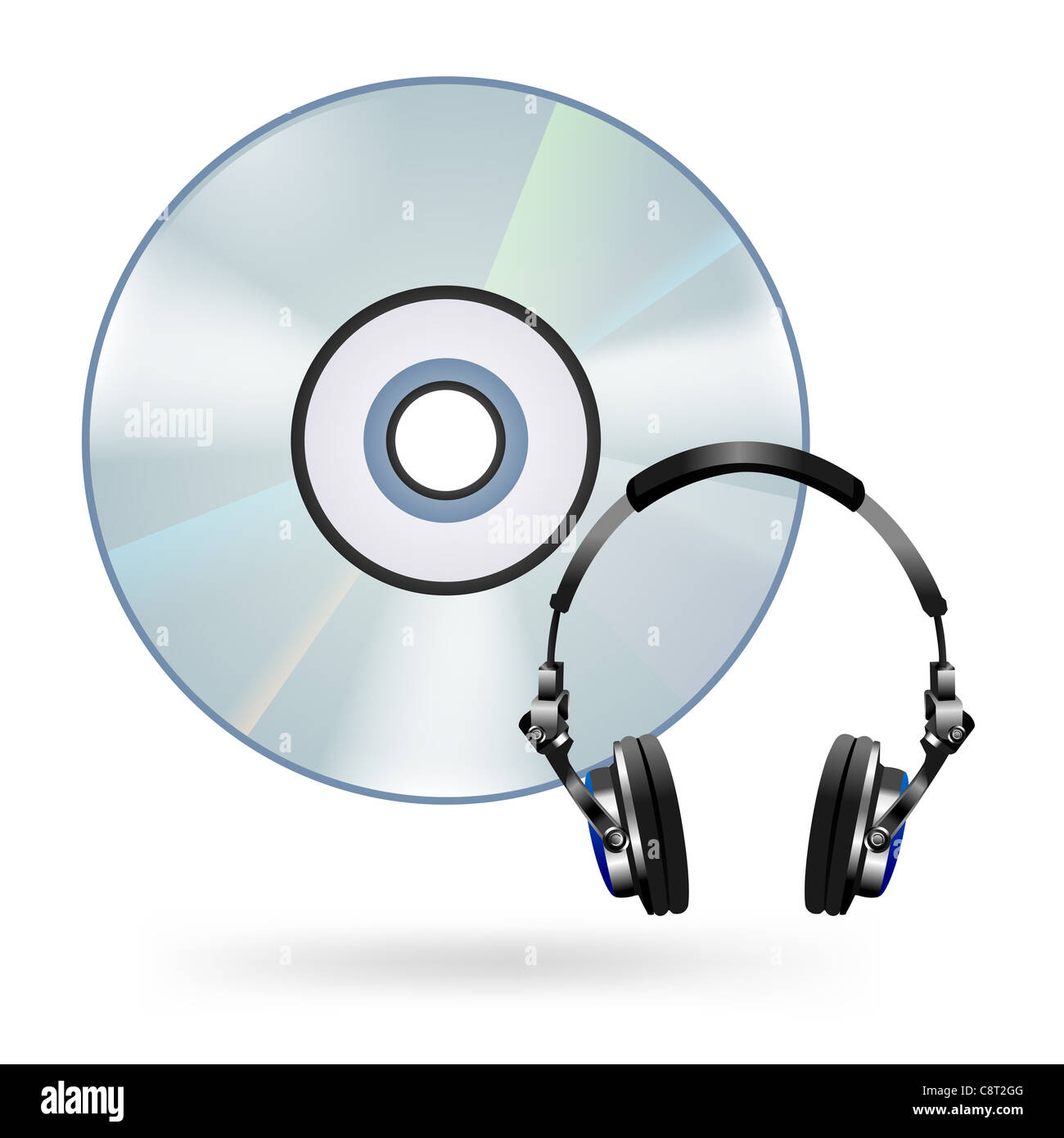 Illustration of compact disc and headphones Stock Photo - Alamy