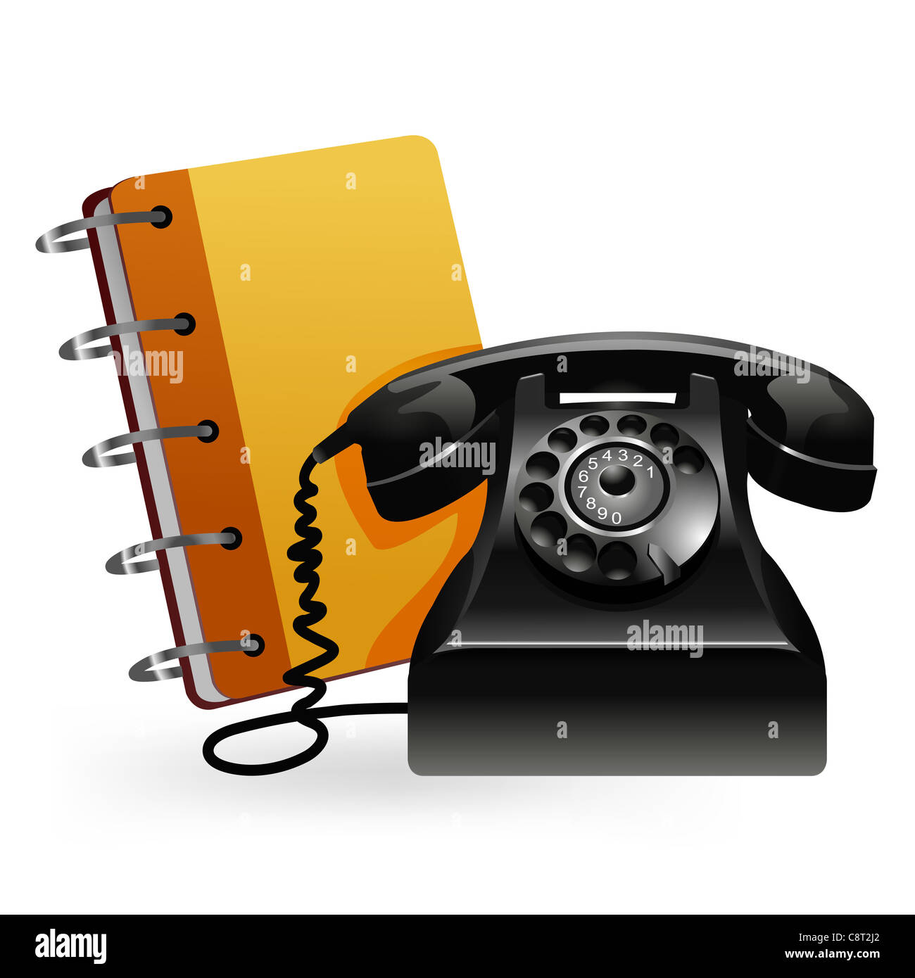 Illustration of rotary phone with spiral notebook Stock Photo - Alamy