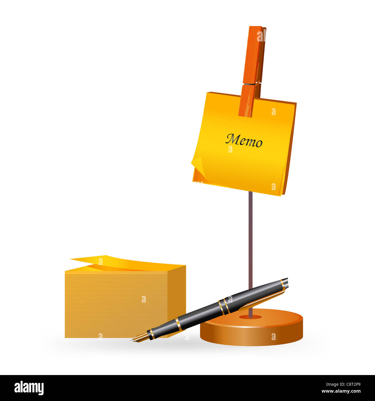 Illustration of memo pad and fountain pen Stock Photo - Alamy