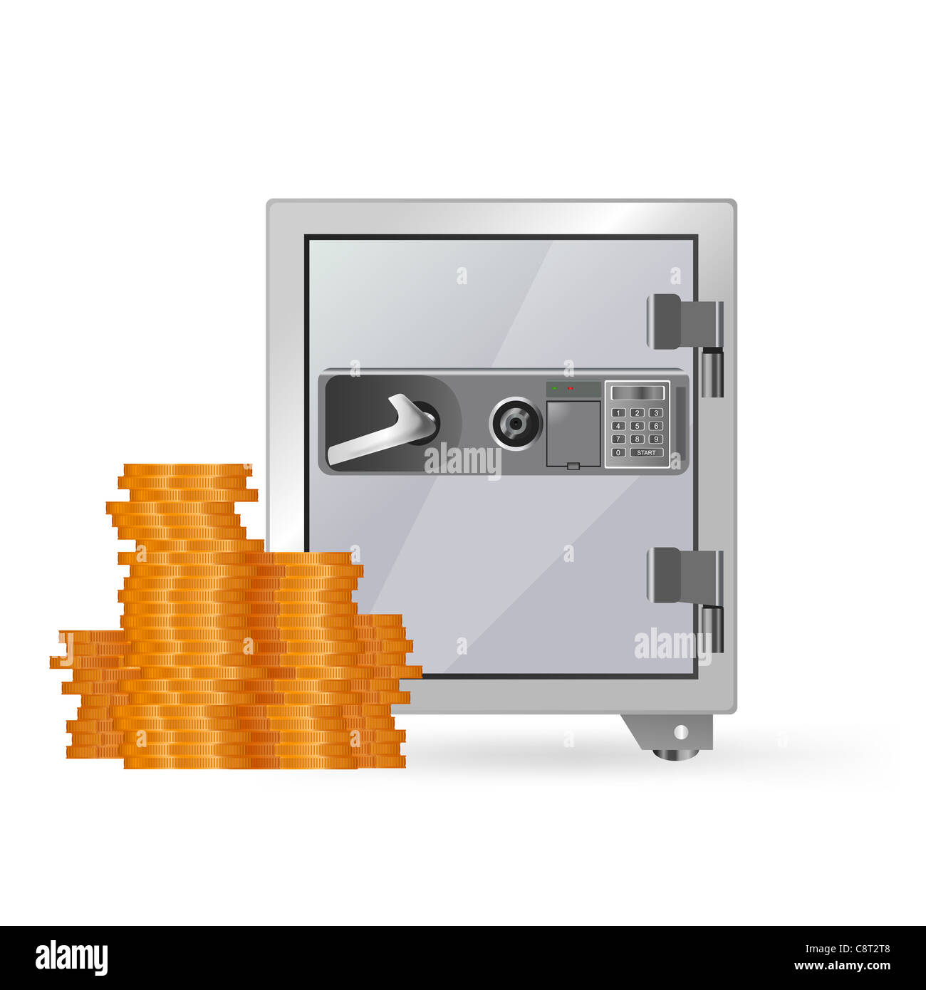 Illustration of locker with stack of gold coins Stock Photo - Alamy