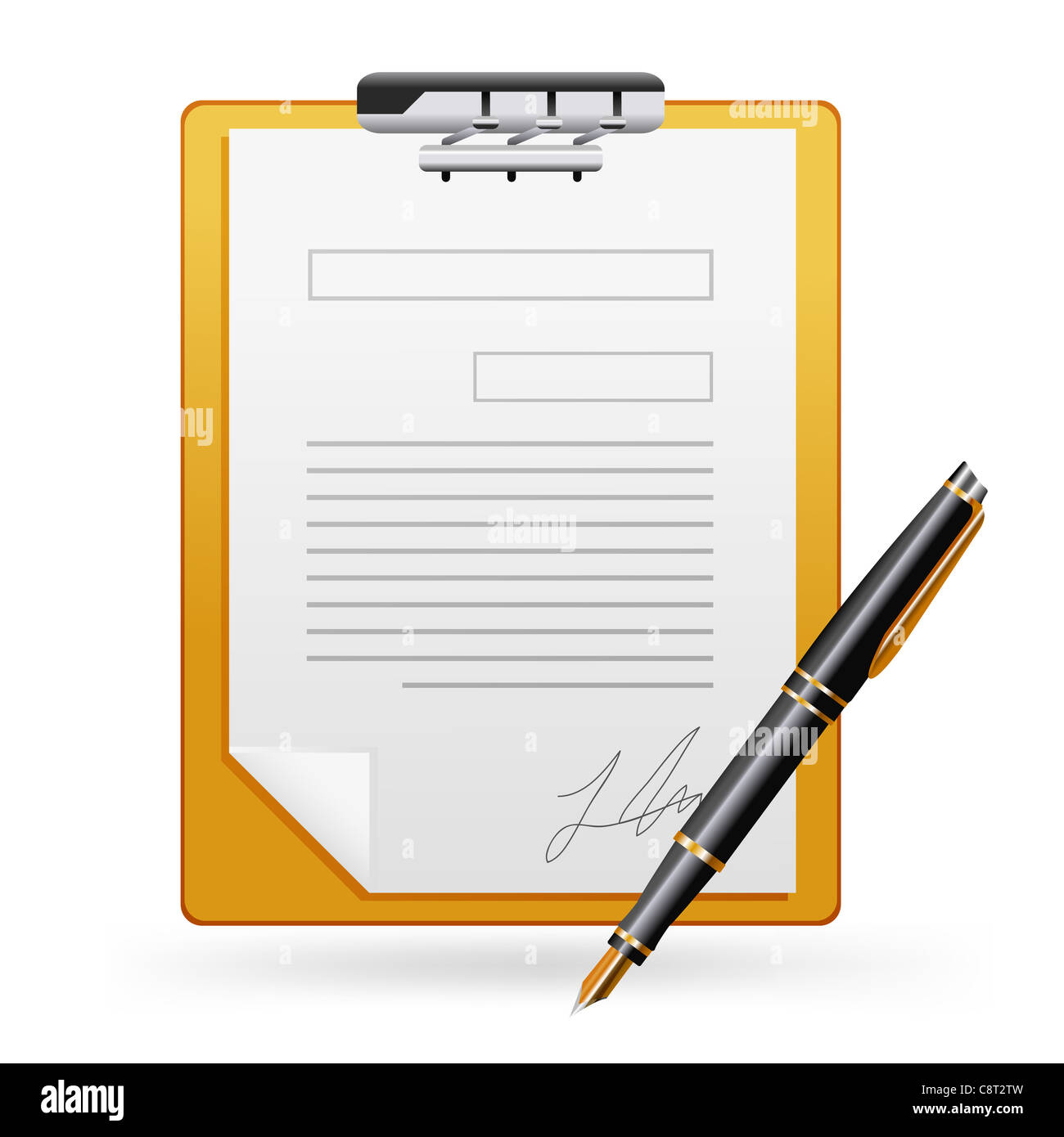 Illustration of document paper and fountain pen Stock Photo - Alamy