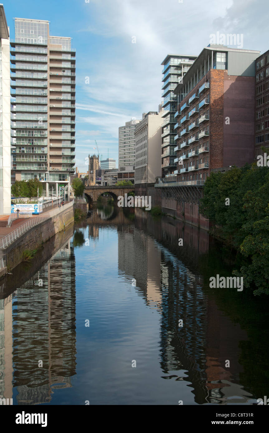 The river Irwell from Trinity Bridge, Salford - Manchester, England, UK ...