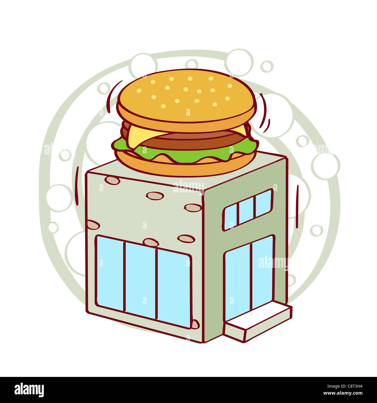 Illustration of hamburger on top of a building Stock Photo - Alamy