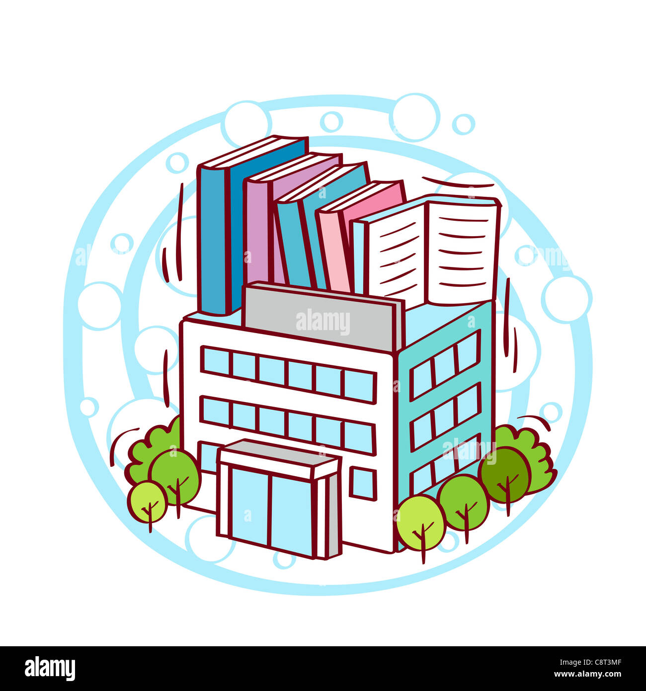Illustration of books on building Stock Photo - Alamy
