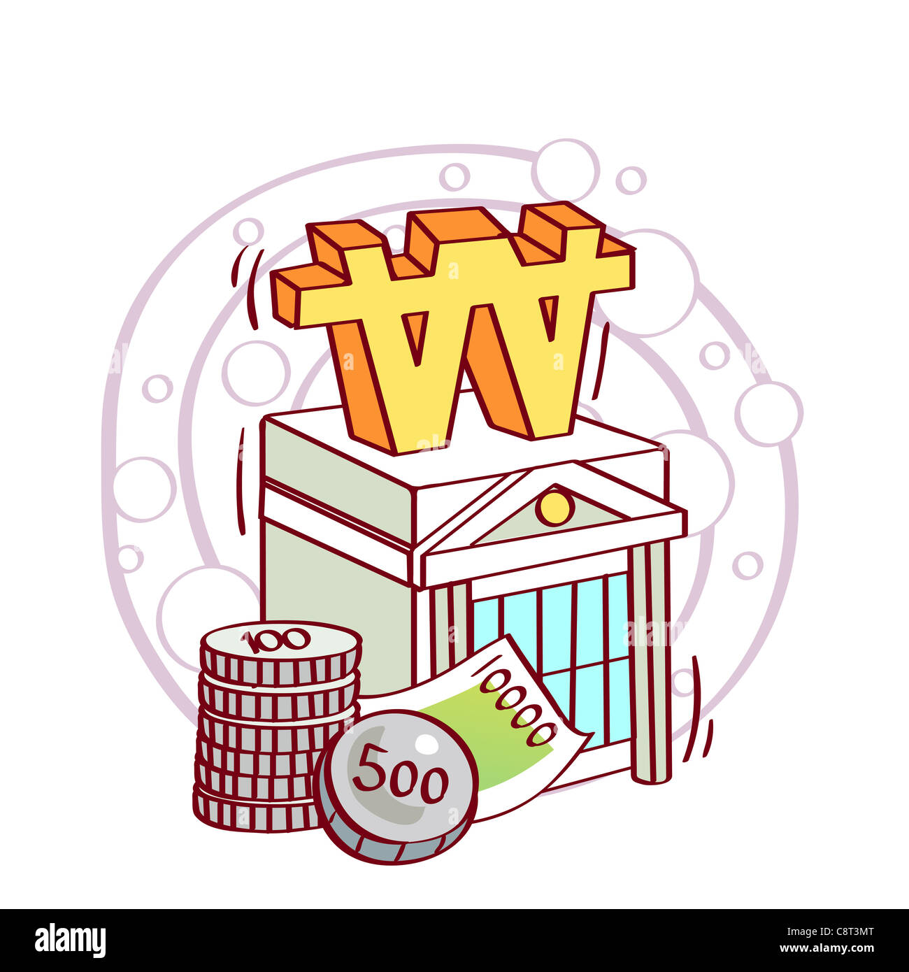 Illustration of won symbol on Korean bank Stock Photo - Alamy
