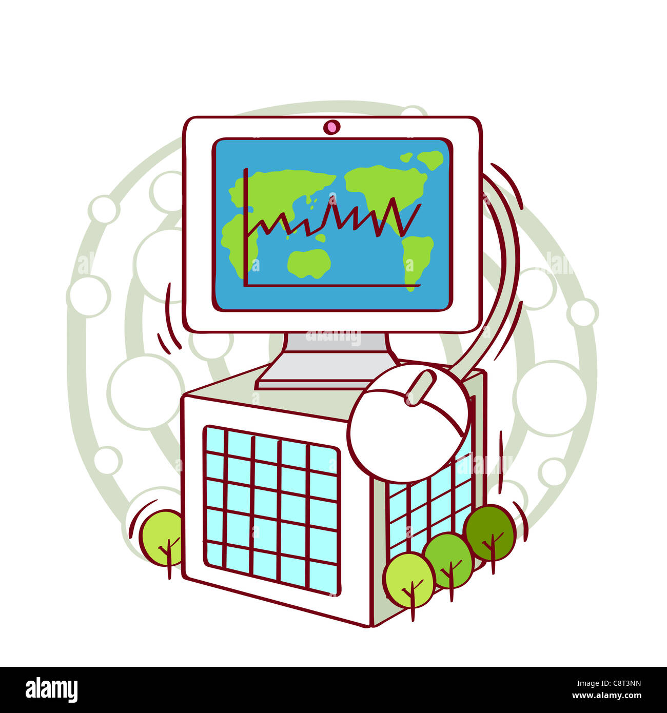 Illustration of computer on top of building Stock Photo - Alamy