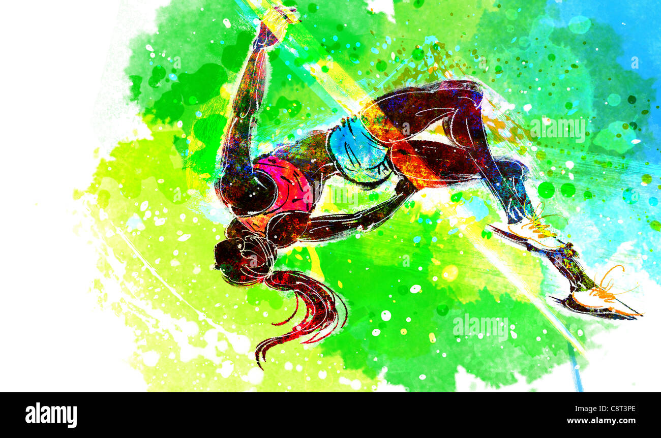 Woman Jumping Over High Jump Bar Stock Photo - Alamy
