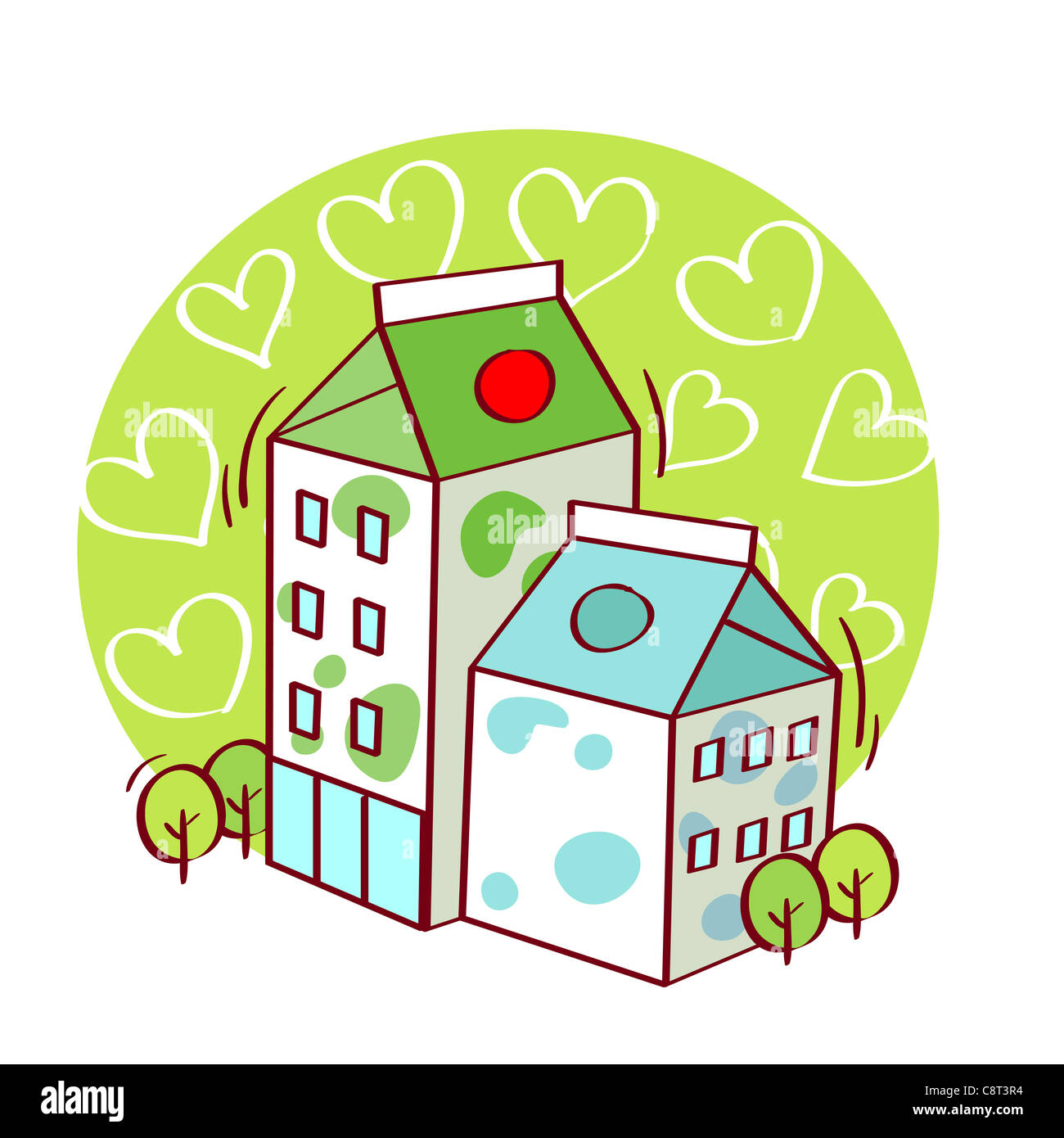 Illustration of buildings in the shape of milk box Stock Photo - Alamy