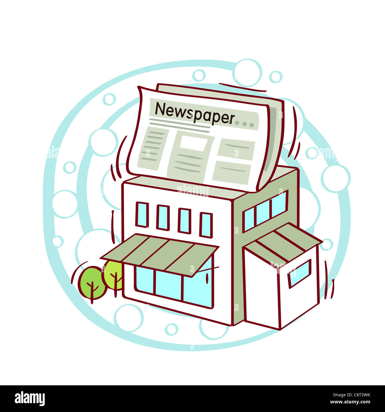 Illustration of newspaper on house rooftop Stock Photo - Alamy