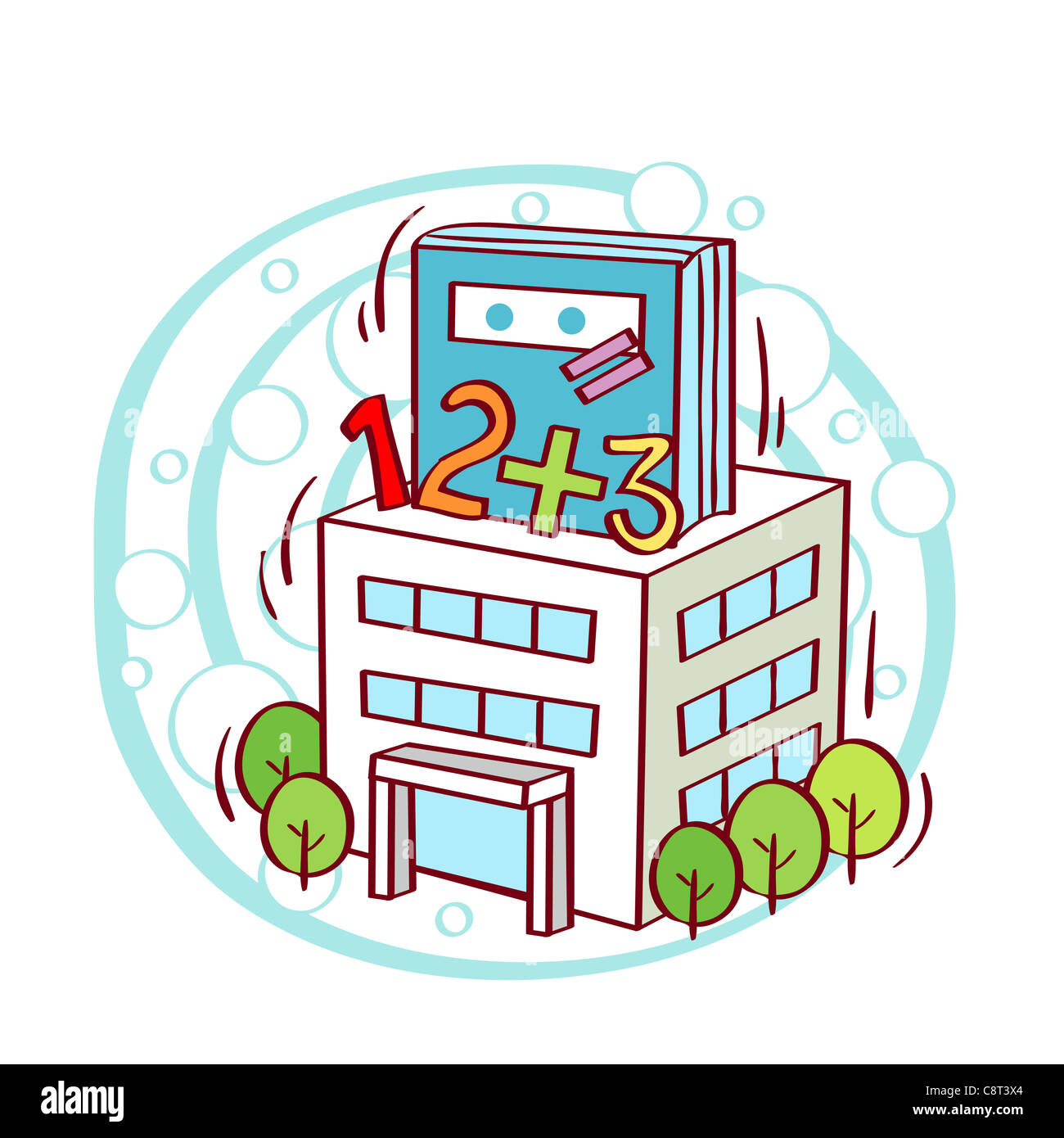 Illustration of numbers and book on school building Stock Photo - Alamy