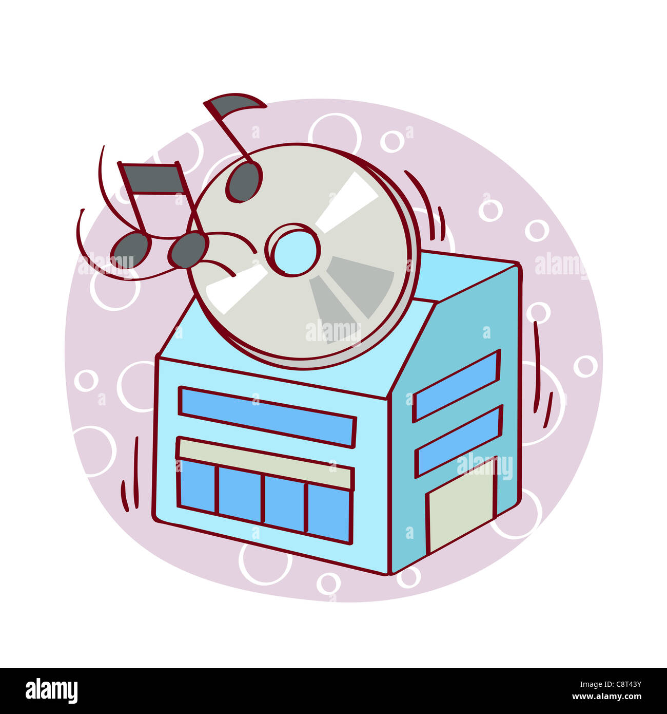 Illustration of musical disk on top of building Stock Photo - Alamy