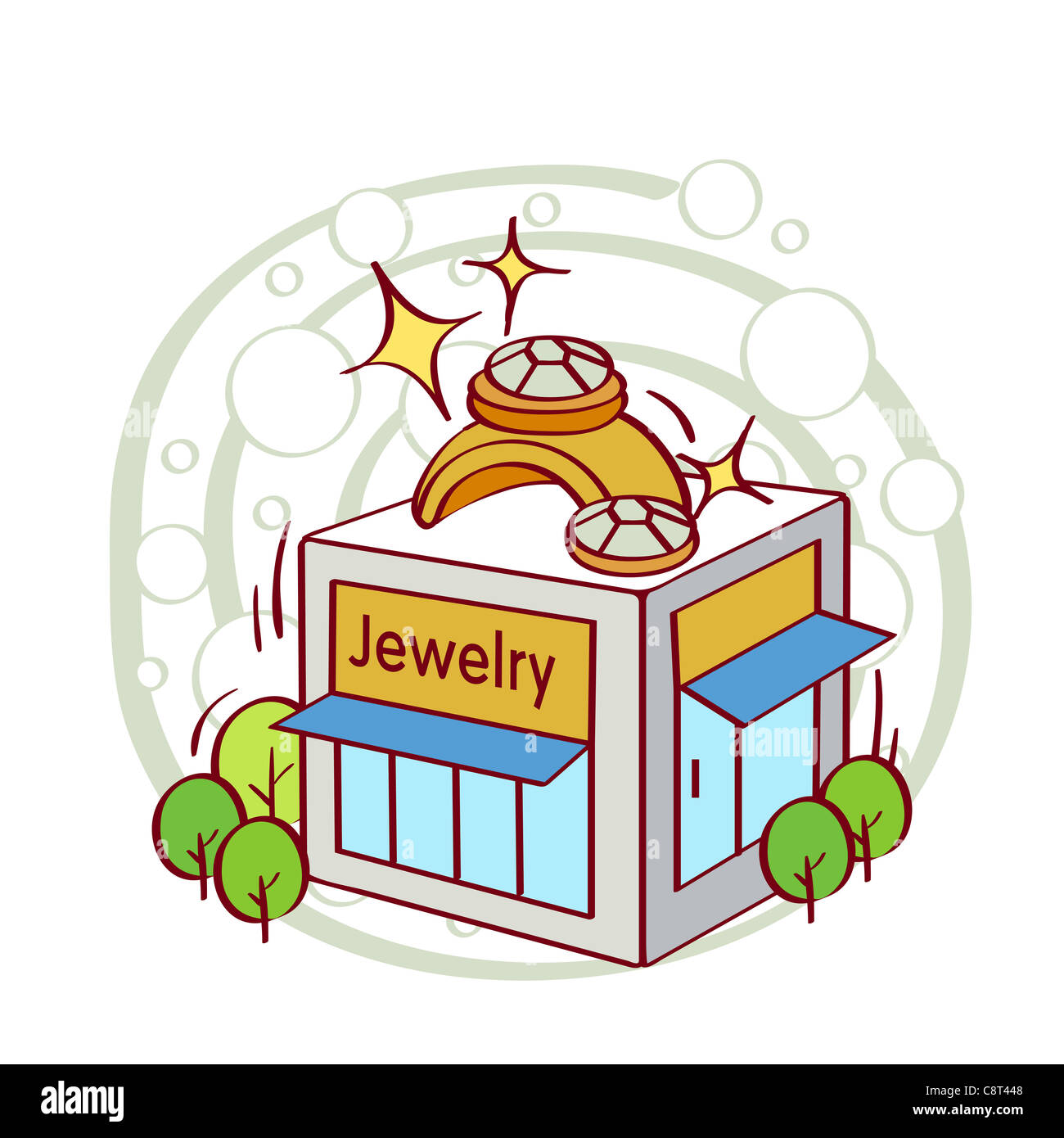 Illustration of gold ring on shop Stock Photo - Alamy