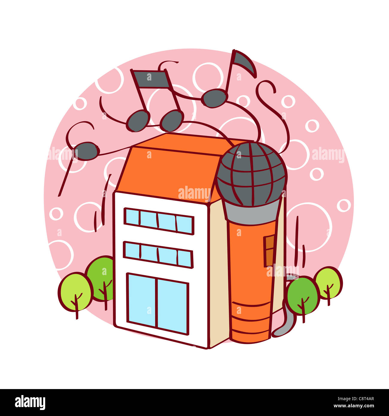 Illustration of musical notes and microphone Stock Photo - Alamy