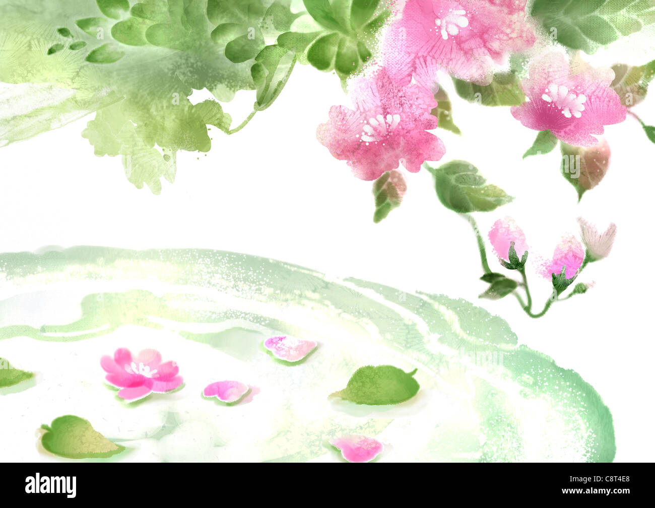 Pink Flower Falling In Water Stock Photo - Alamy