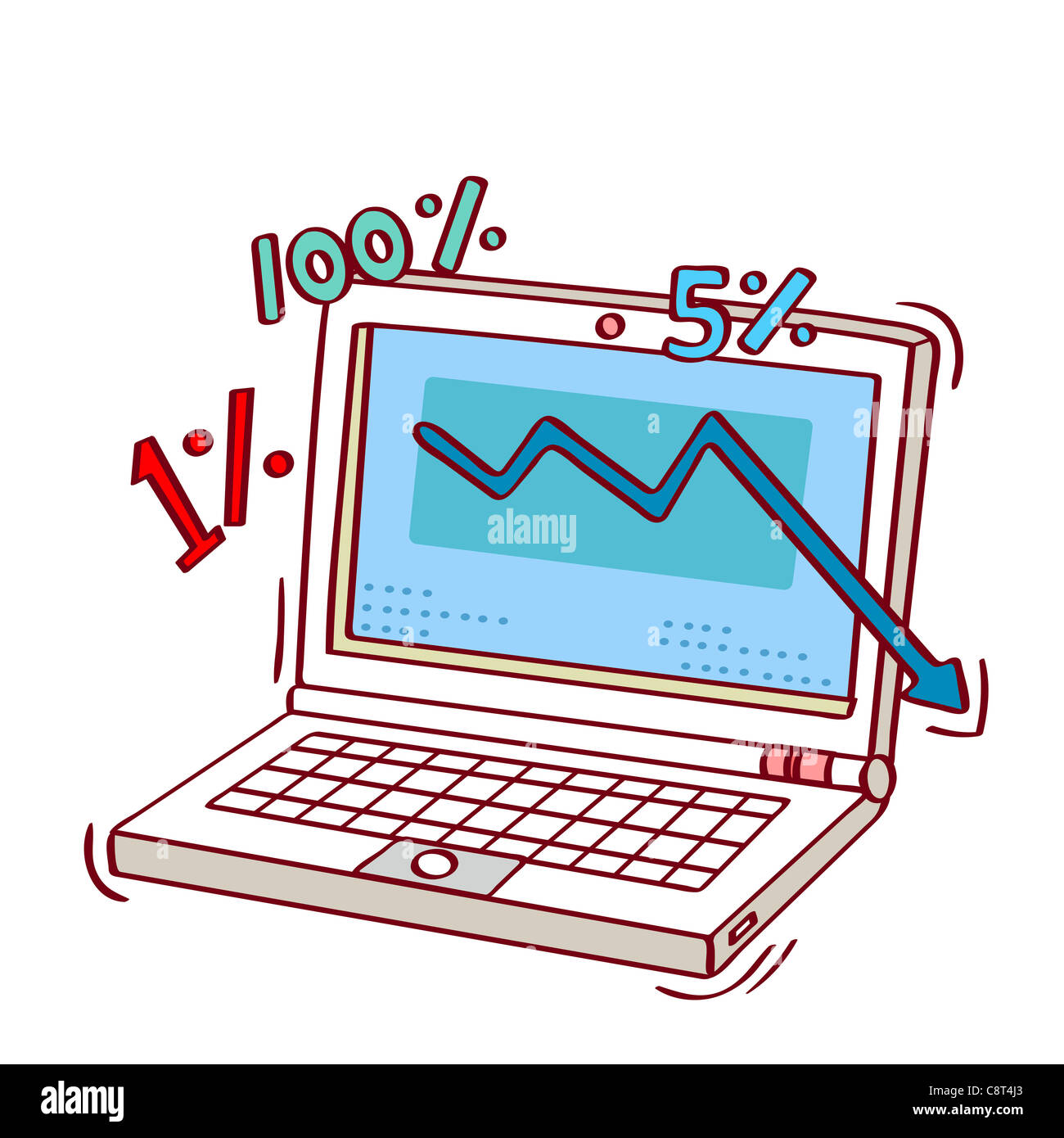 Laptop showing business loss with numbers and arrow sign Stock Photo ...