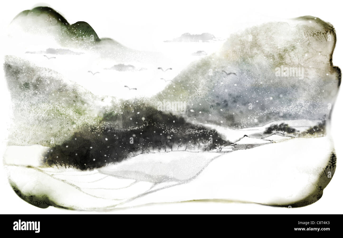 Winter landscape mountain house Cut Out Stock Images & Pictures - Alamy