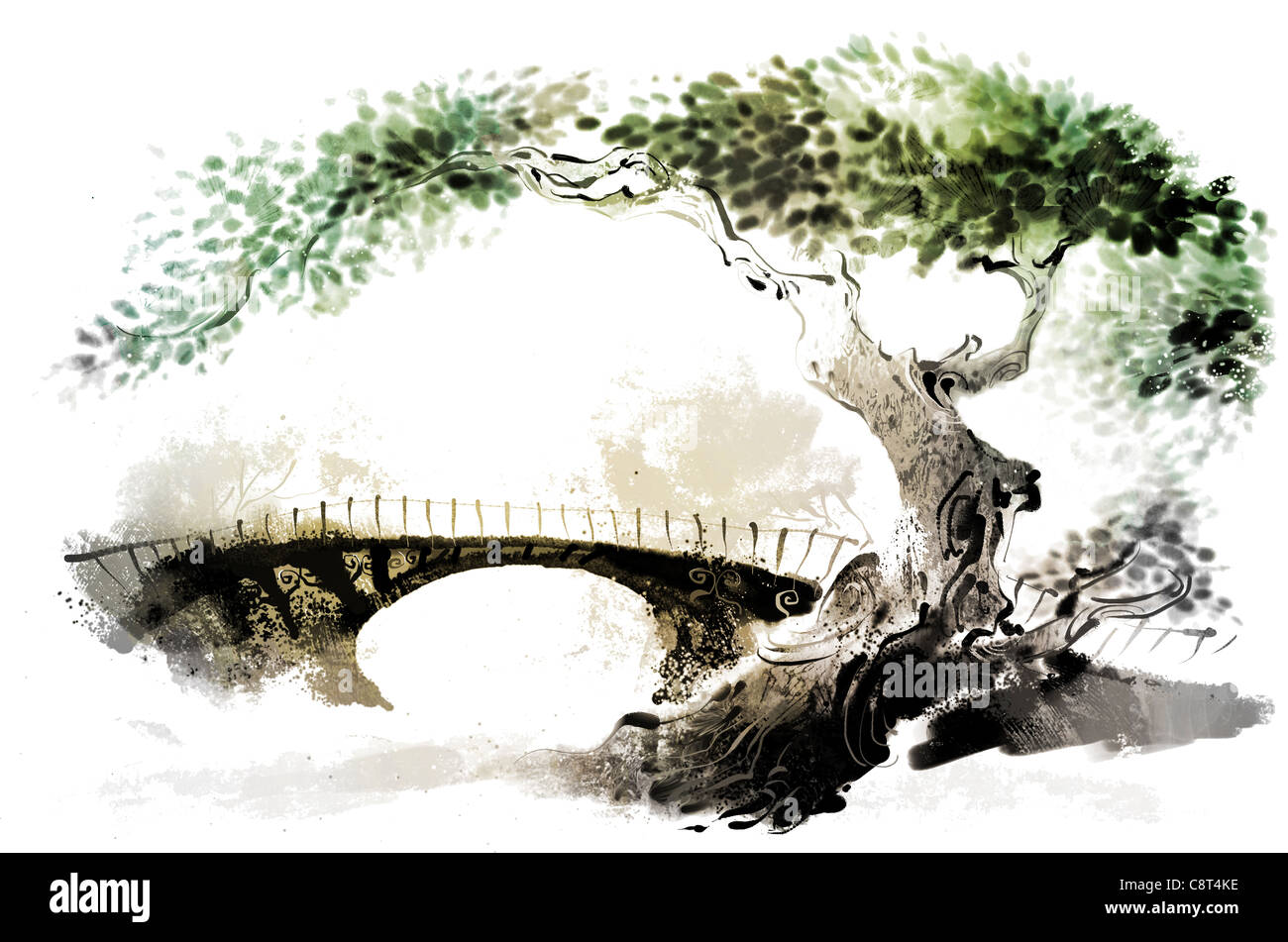 Arch Bridge And Tree Stock Photo - Alamy