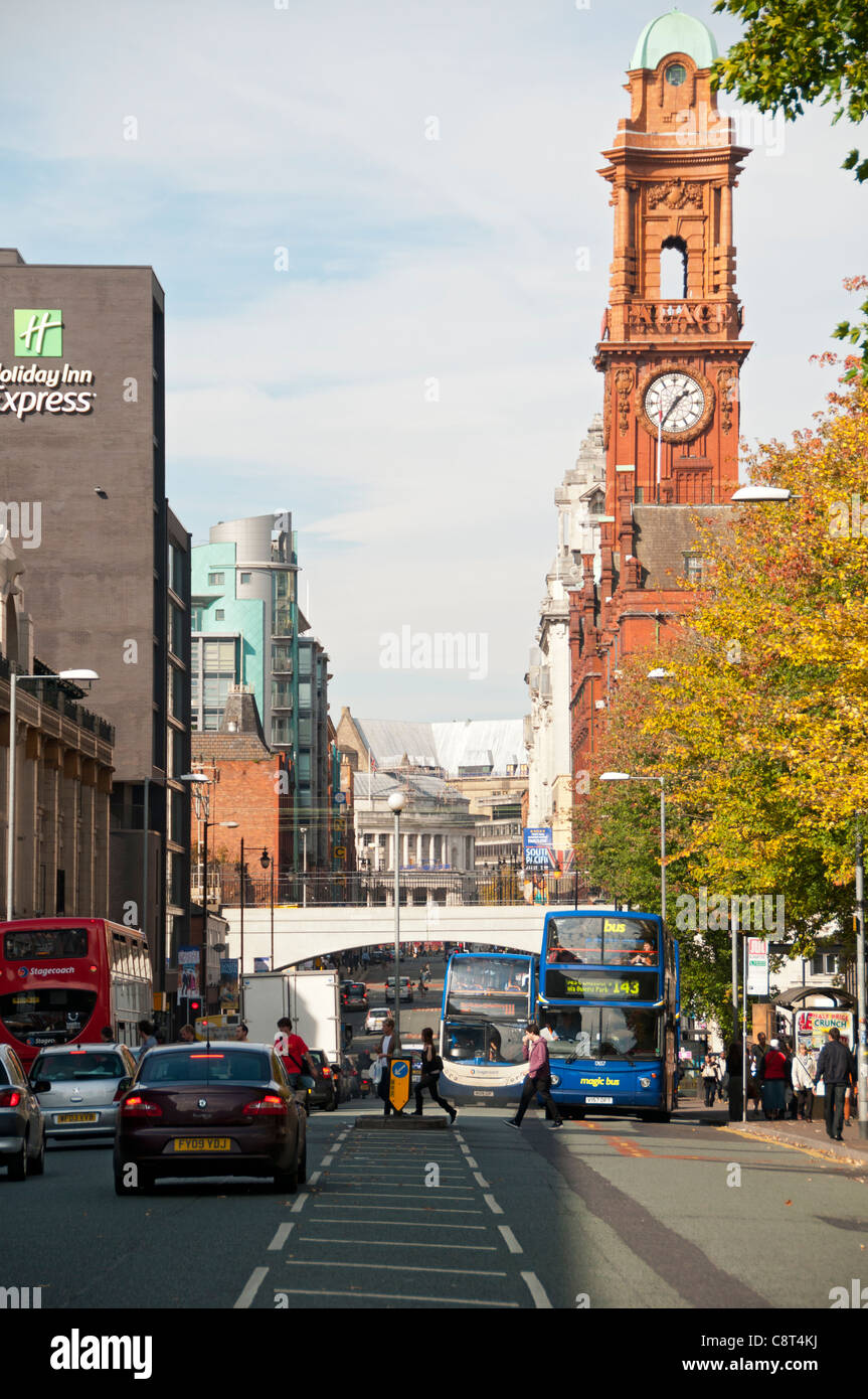 Oxford Road, Manchester, England, UK. Looking towards St. Peter's ...