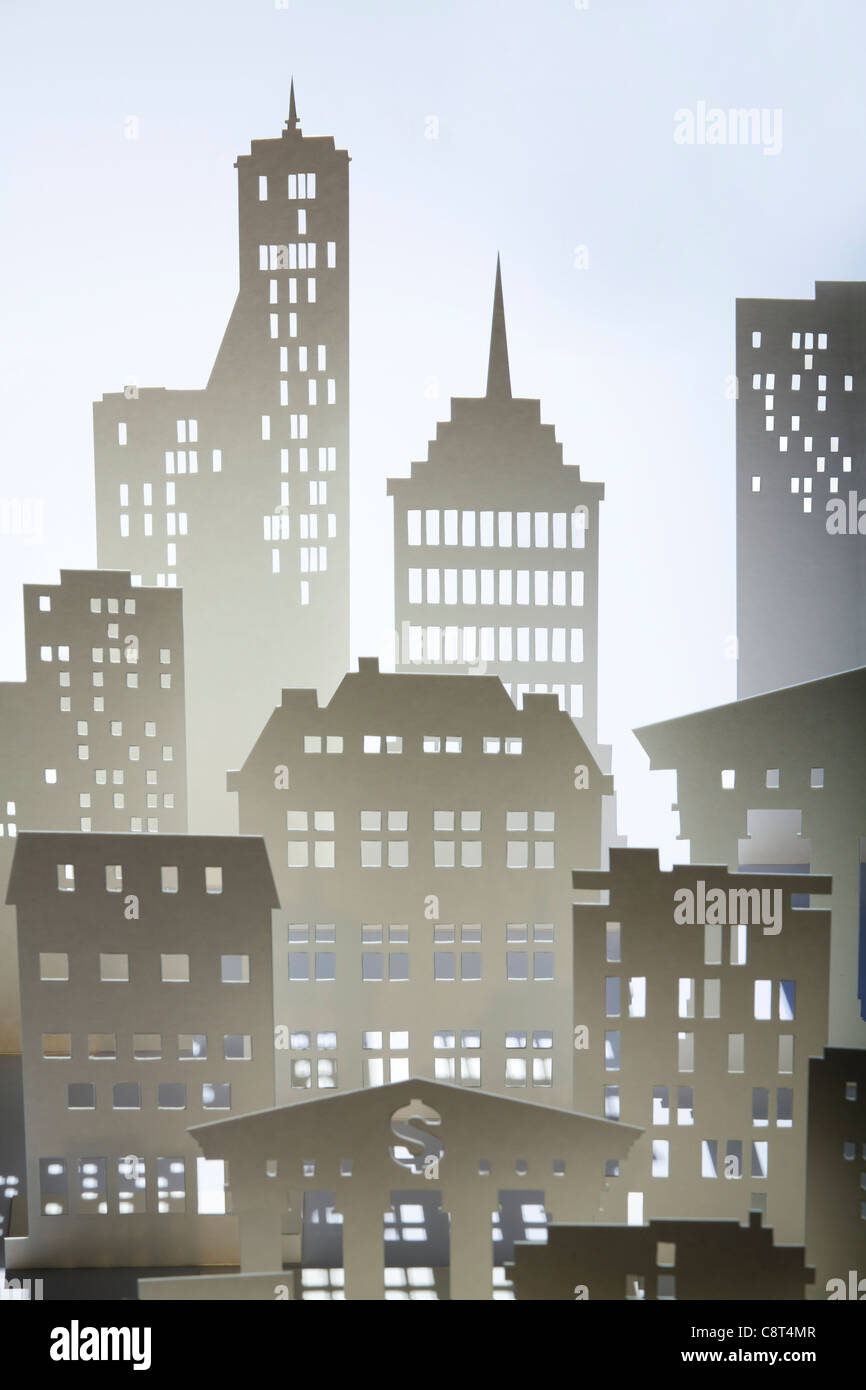 Architectural model of skyscraper buildings and a bank Stock Photo - Alamy