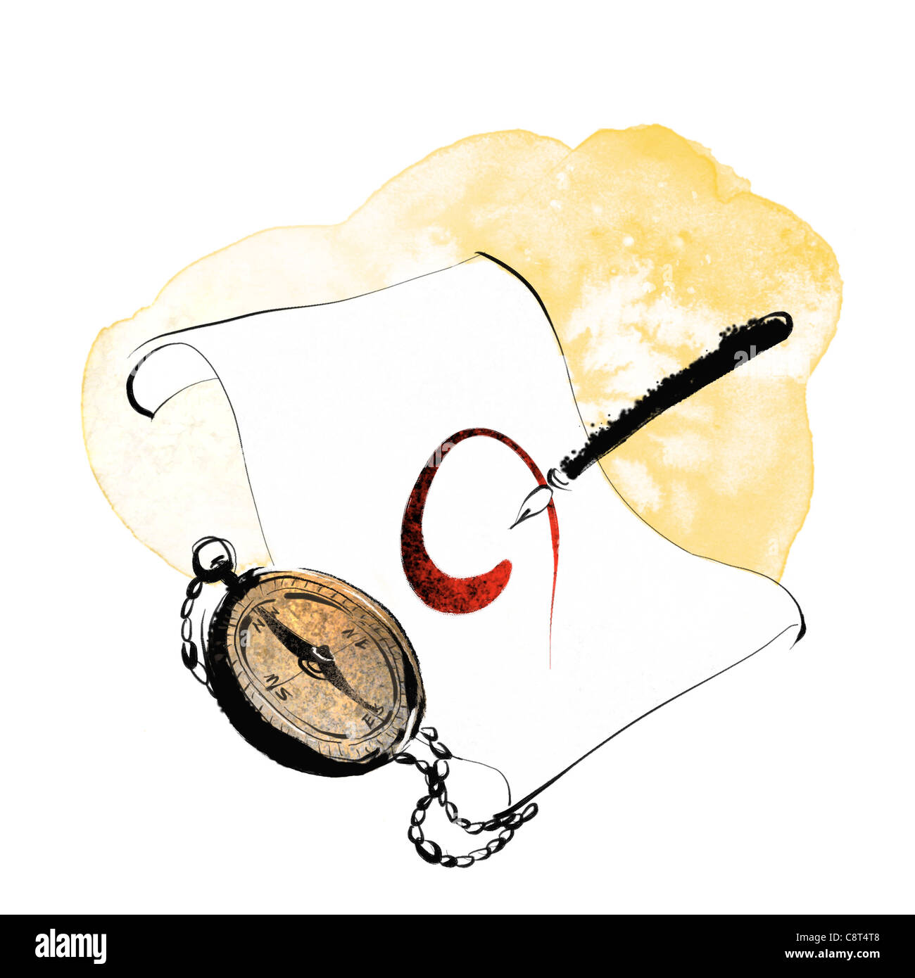 Compass, Pen And Paper Stock Photo - Alamy