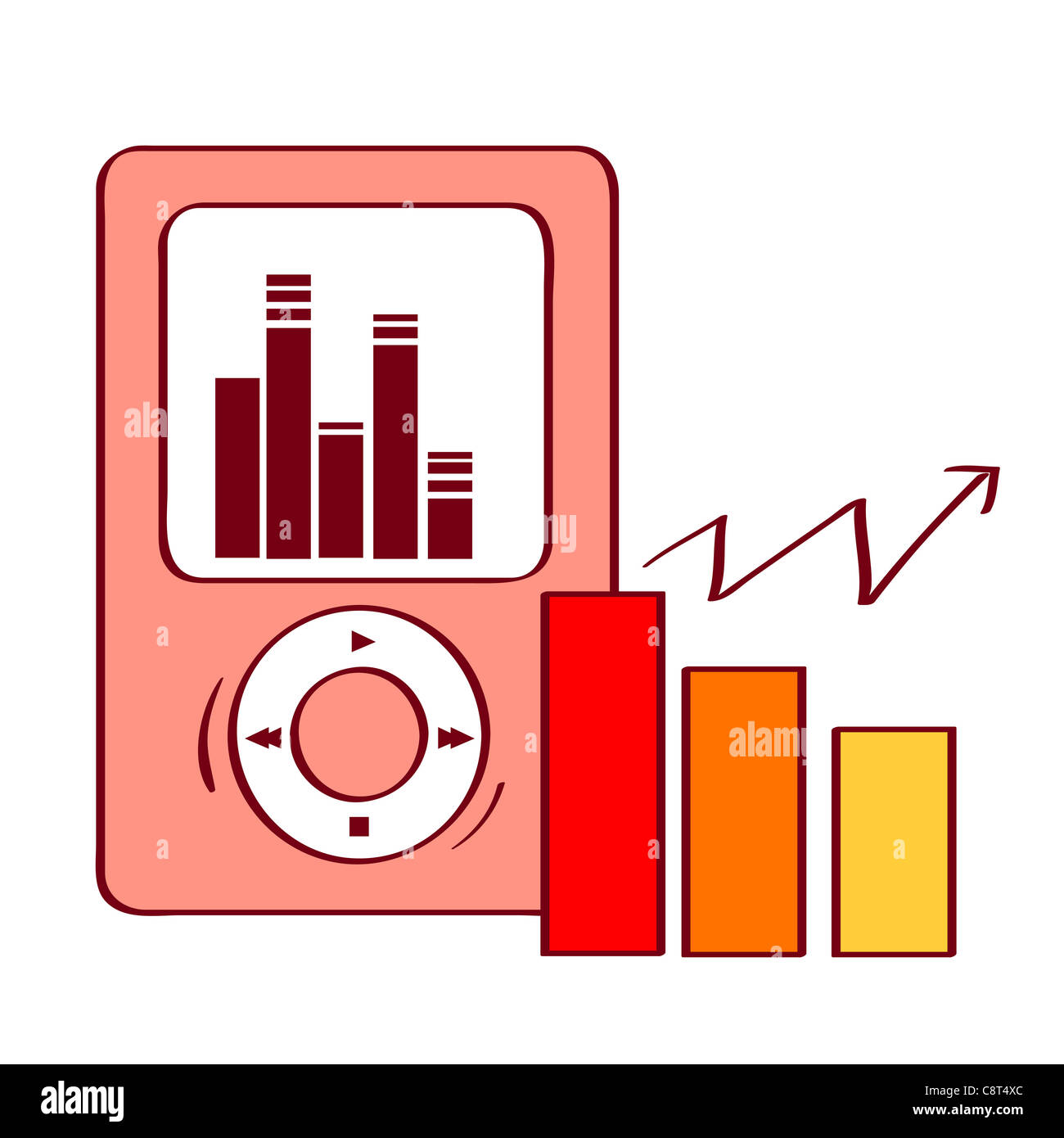 Graph on mp3 player with arrow sign Stock Photo - Alamy