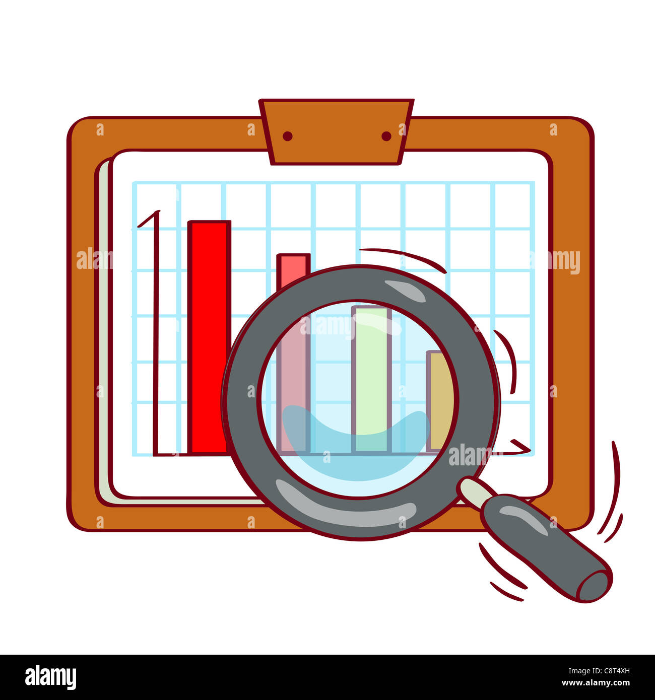 Looking graph through magnifying glass Stock Photo - Alamy