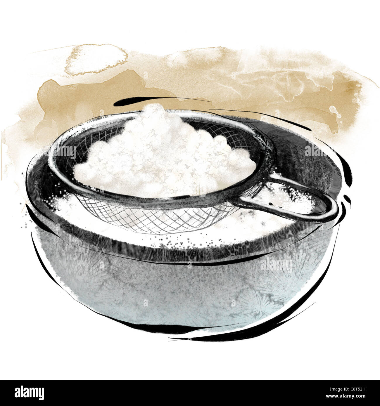 Strainer And Flour In Bowl Stock Photo - Alamy