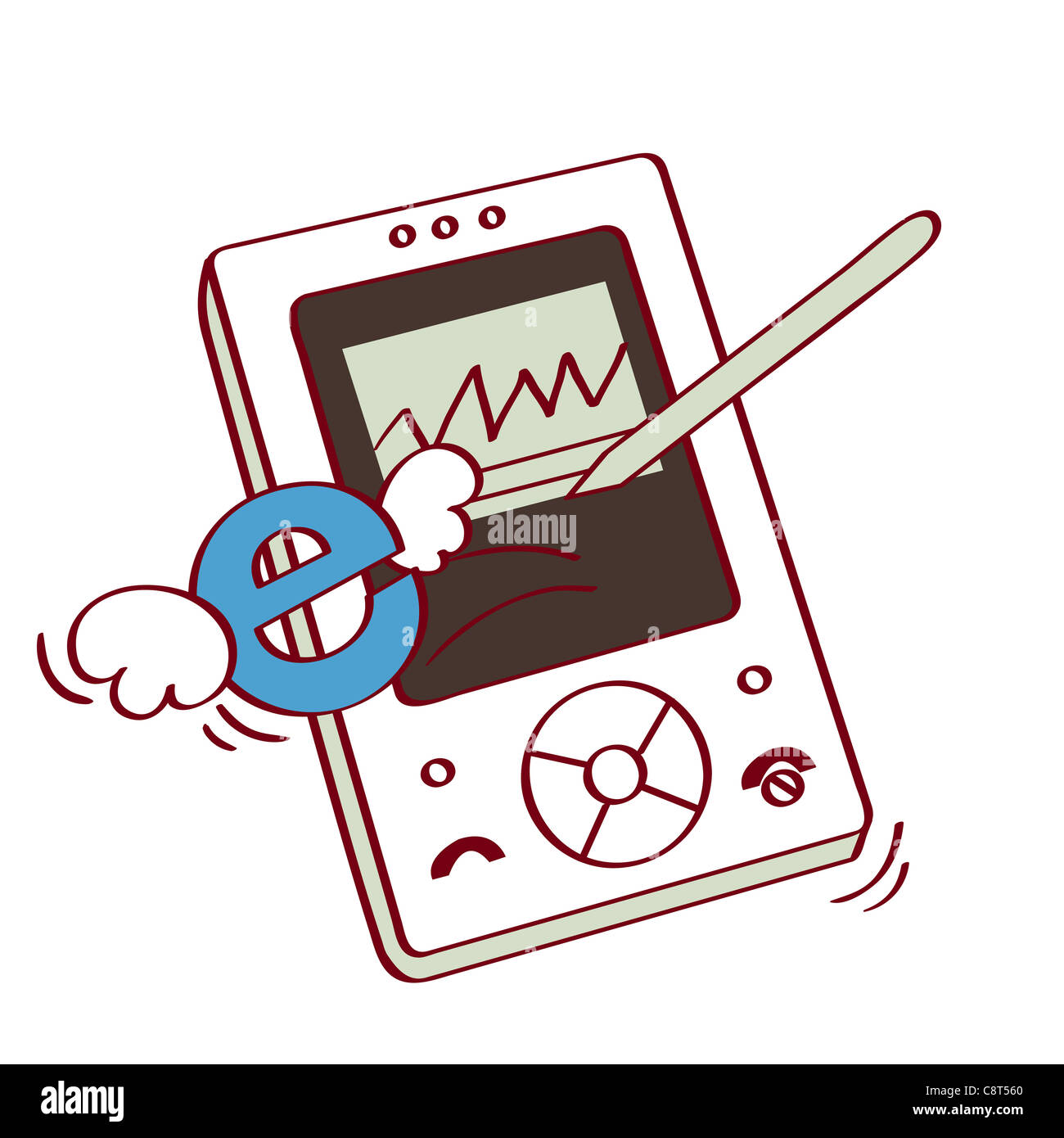 Illustration of mobile phone with e sign Stock Photo - Alamy