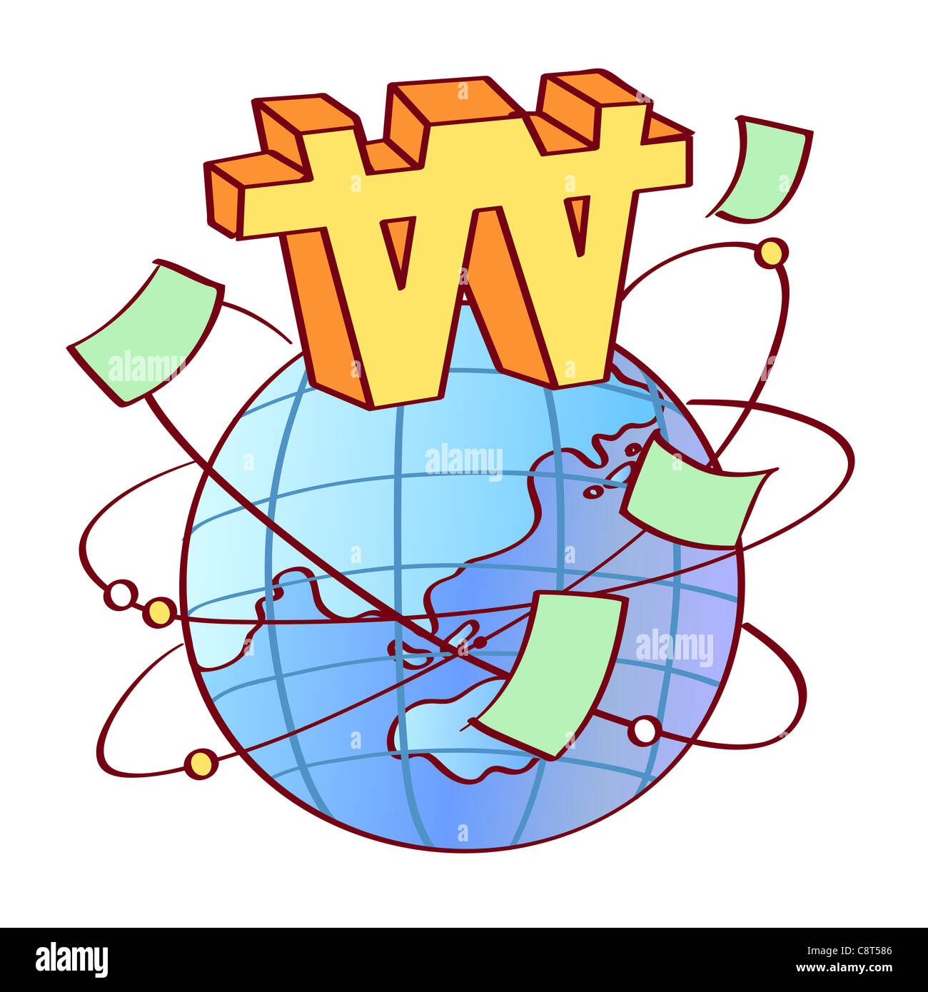 Illustration of Won sign on globe Stock Photo - Alamy