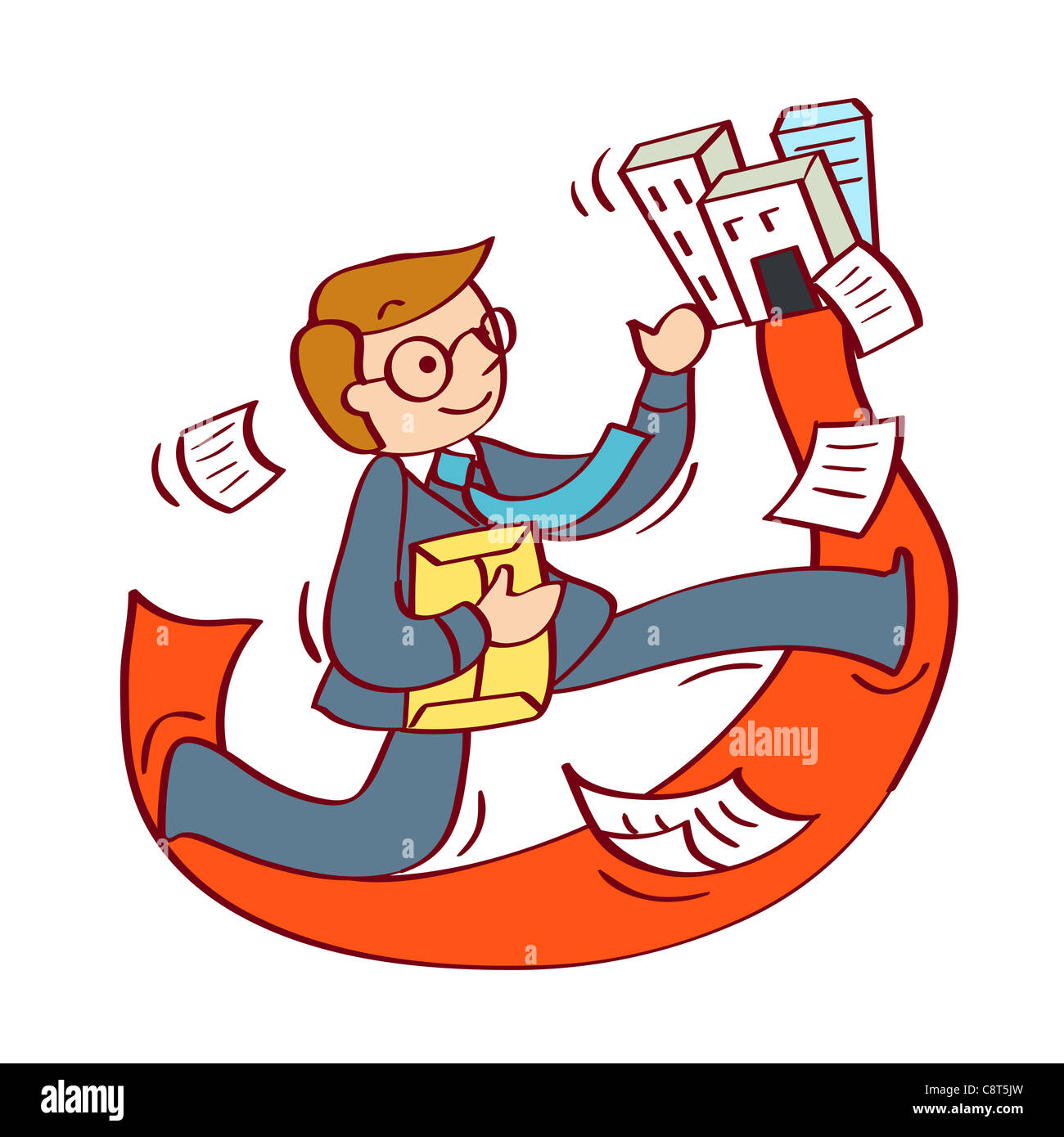 Illustration of Businessman running towards building Stock Photo - Alamy