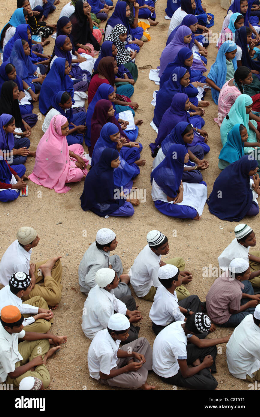 Muslim Indian girls and boys at school Andhra Pradesh South India Stock ...