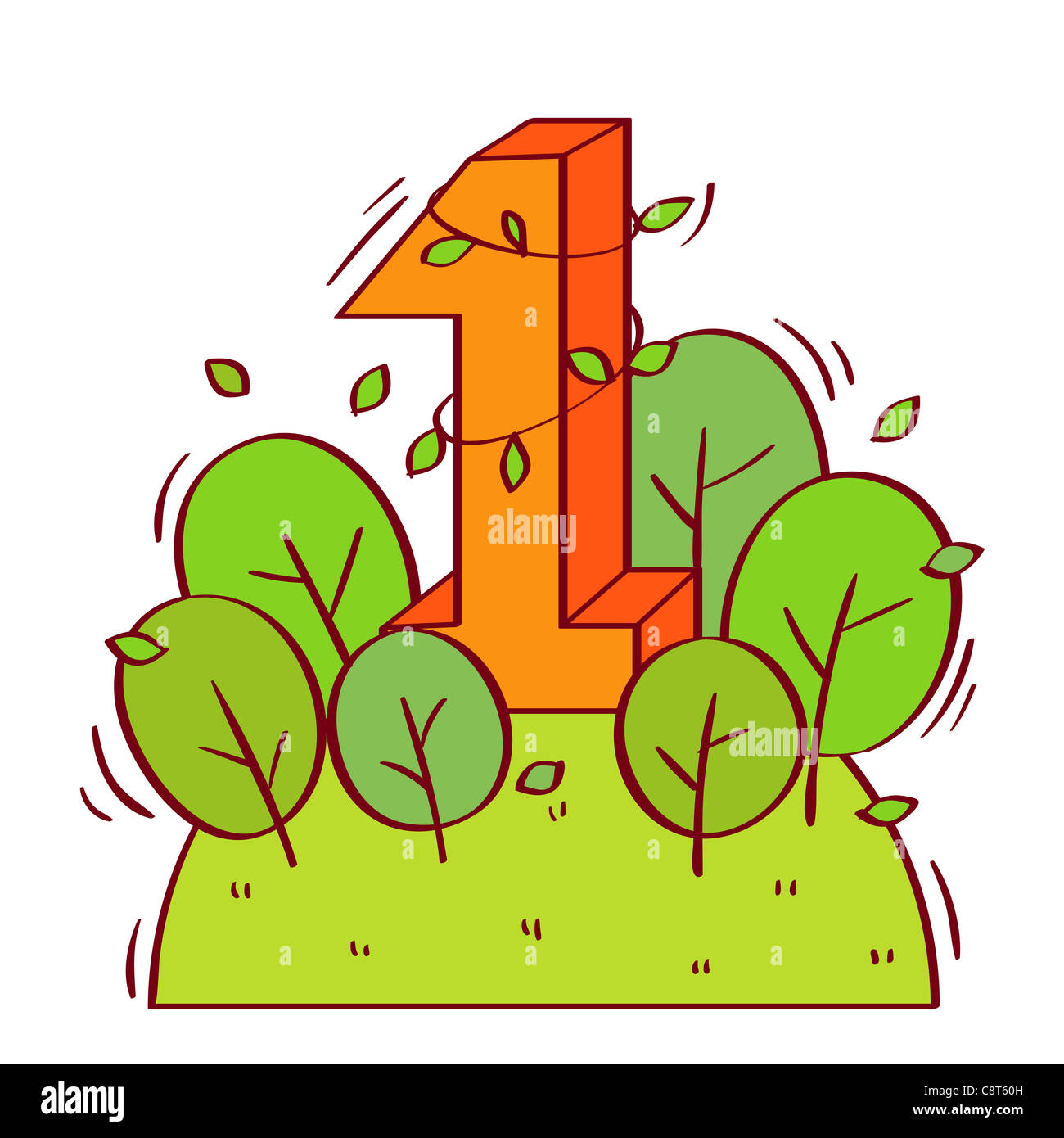 Illustration of number on green mountain Stock Photo - Alamy