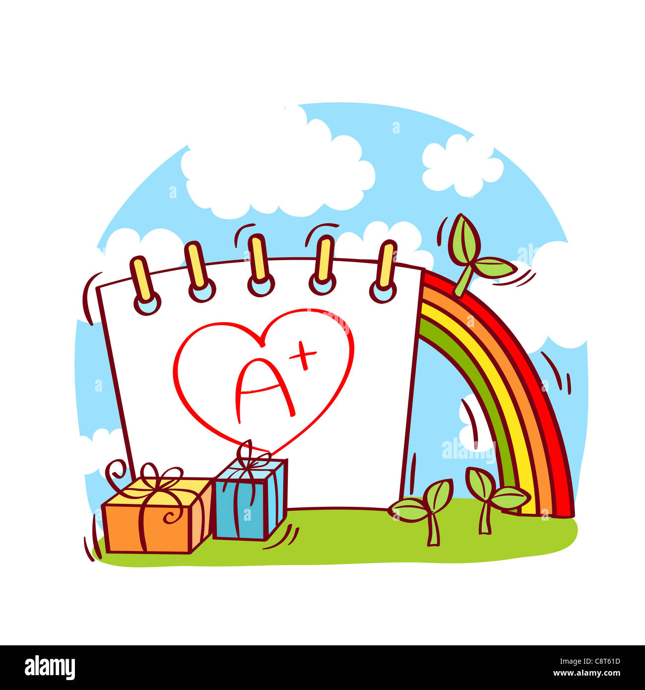 Illustration of test paper with rainbow in background Stock Photo - Alamy