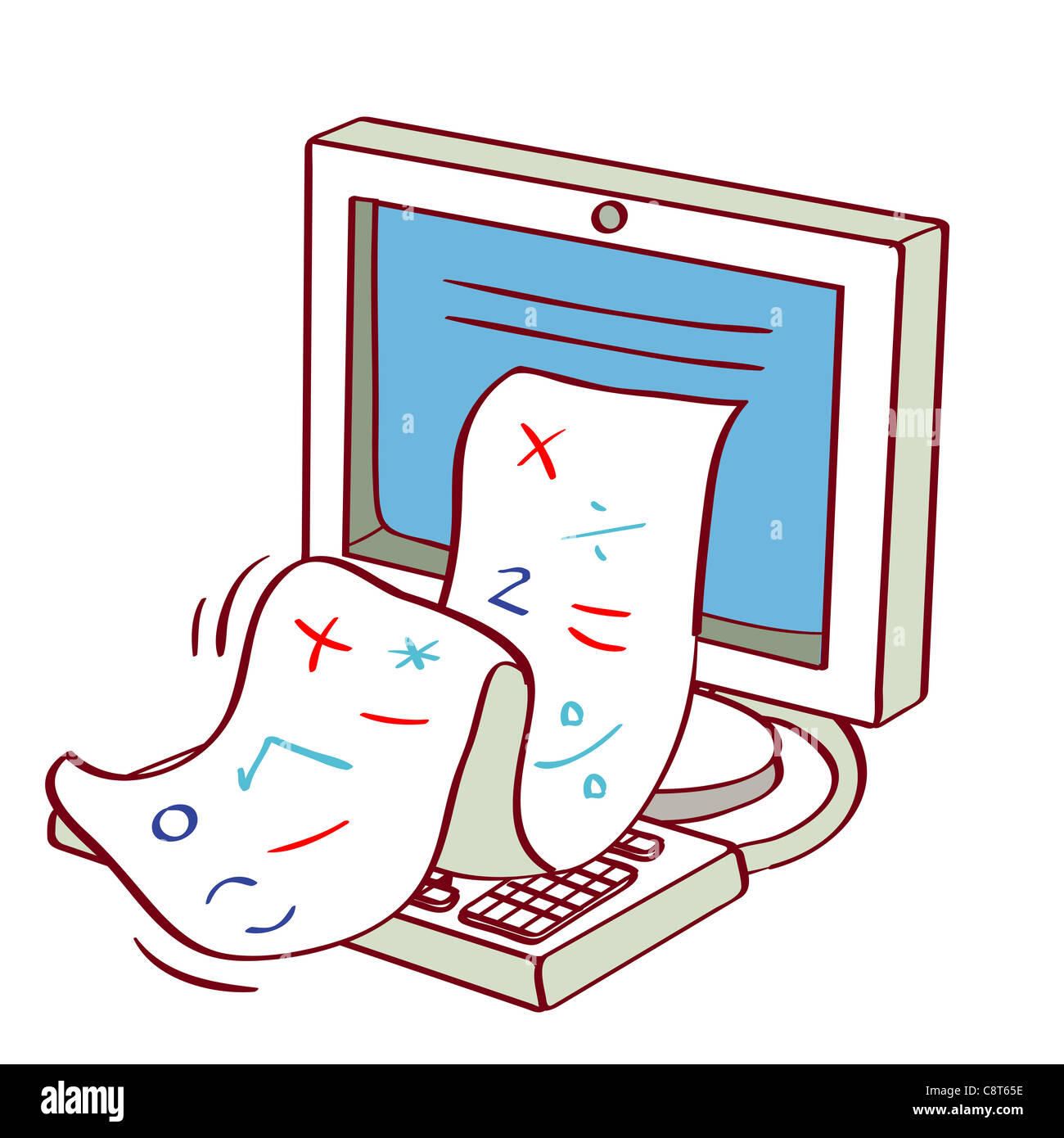 Computer monitor with paper of calculation Stock Photo - Alamy