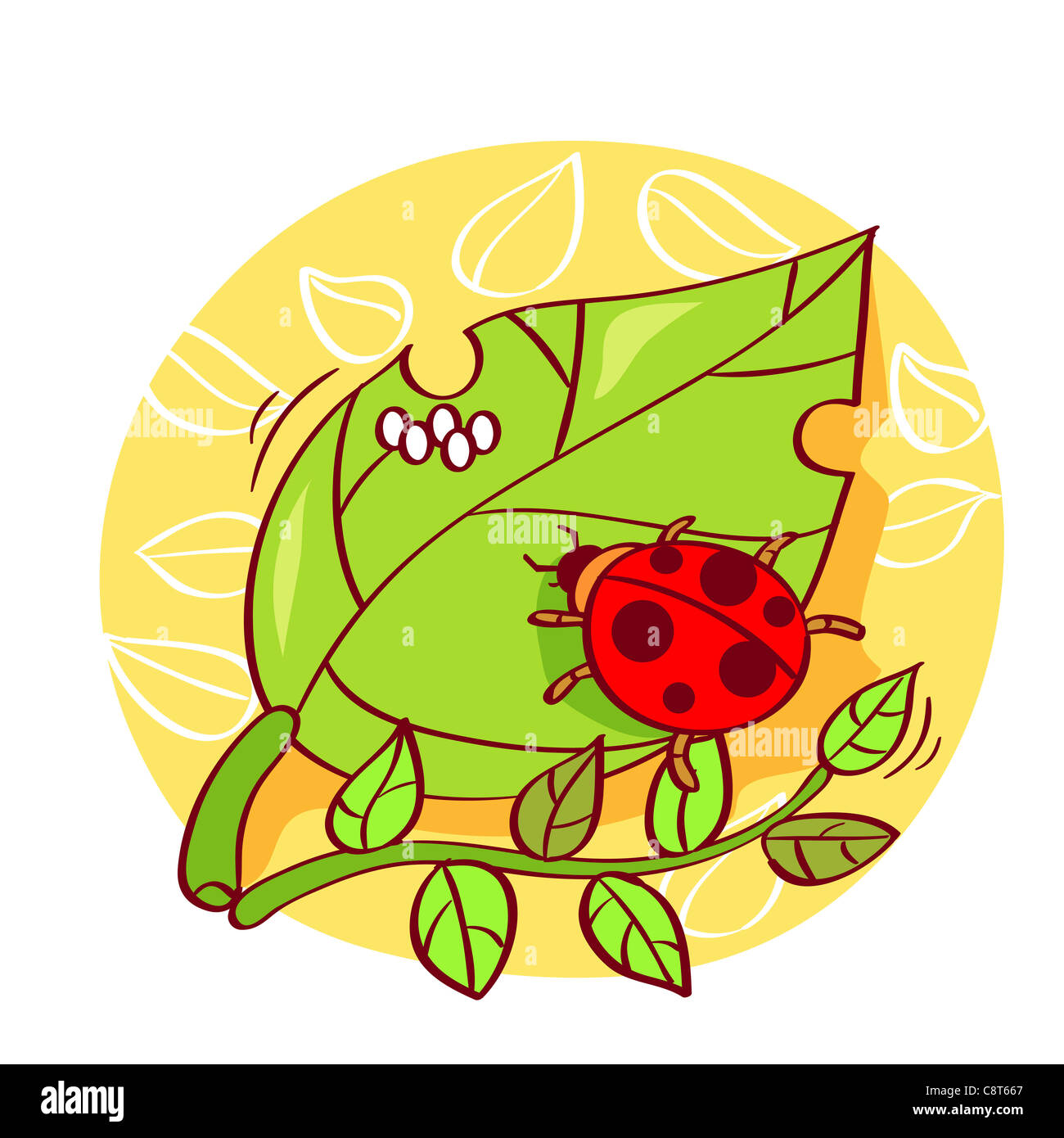 Illustration of ladybug on a leaf Stock Photo - Alamy