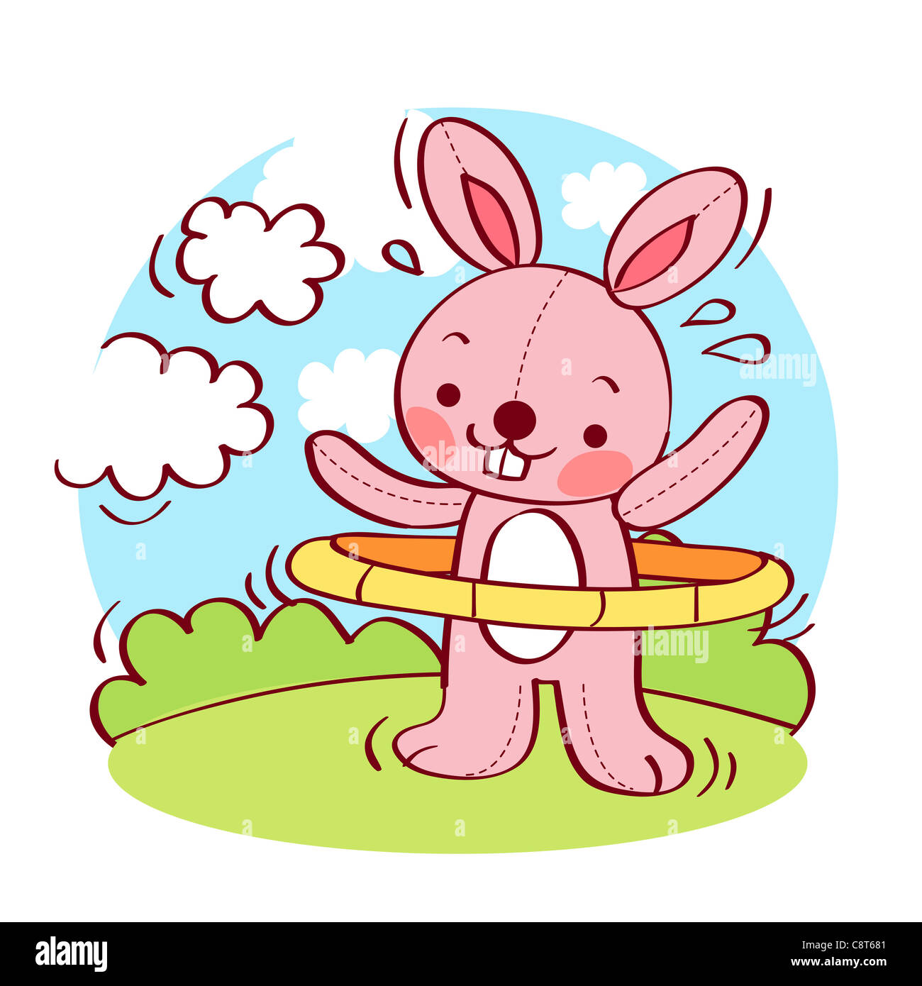 Illustration of bunny with a hula hoop Stock Photo - Alamy