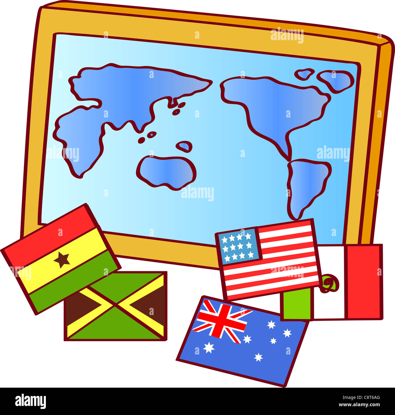 Illustration of map and national flags Stock Photo - Alamy