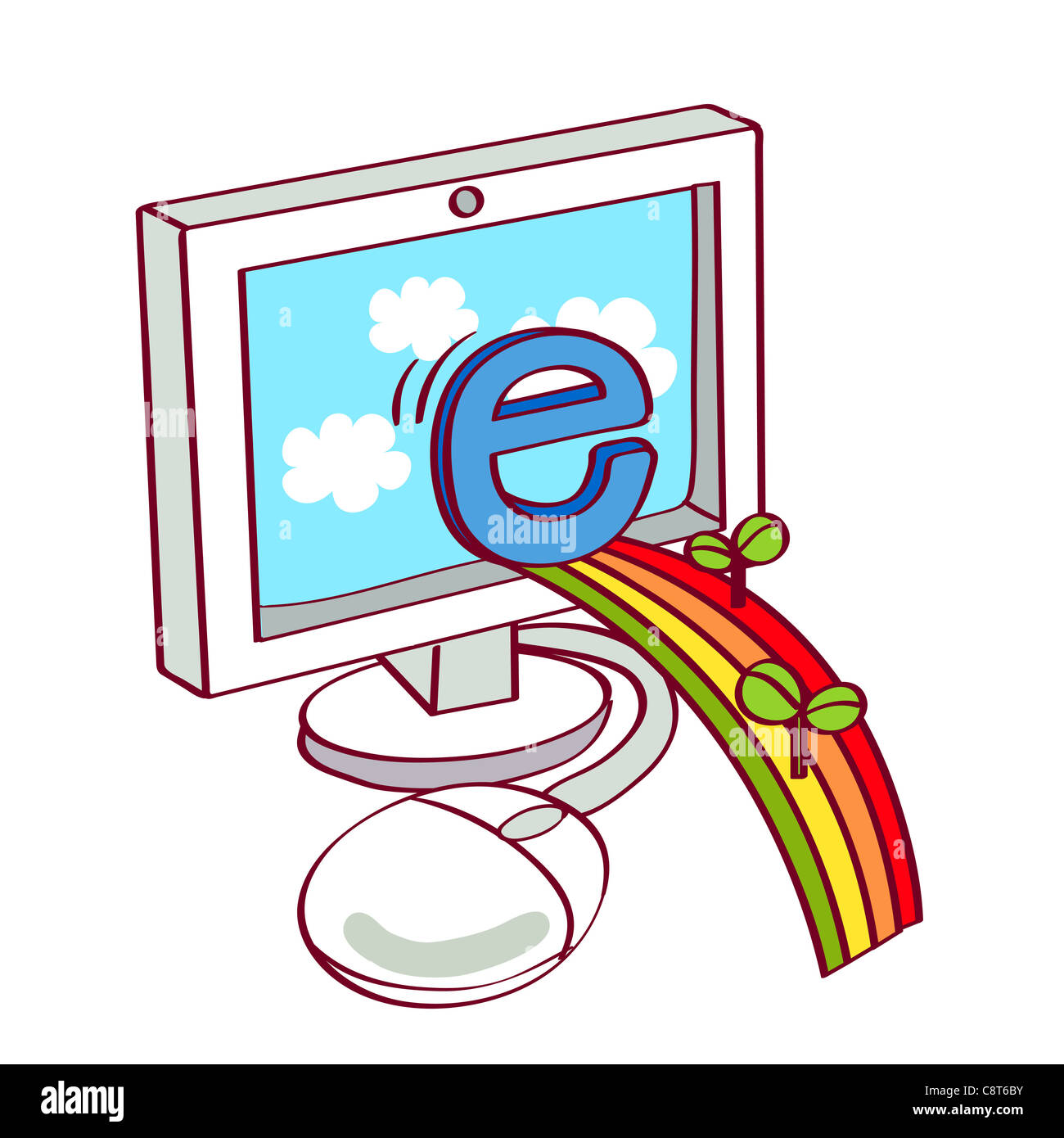 Illustration of computer, letter E and rainbow Stock Photo - Alamy