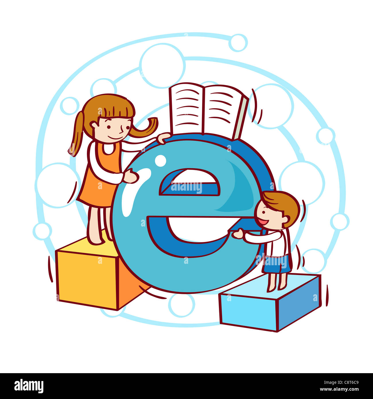 Illustration of kids standing with internet symbol Stock Photo - Alamy