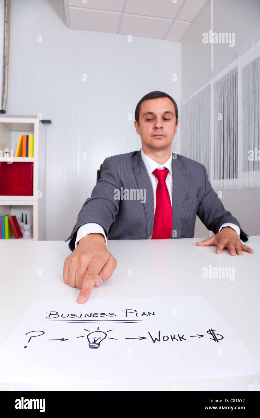 Businessman with a strategy plan to be successful in his business ...