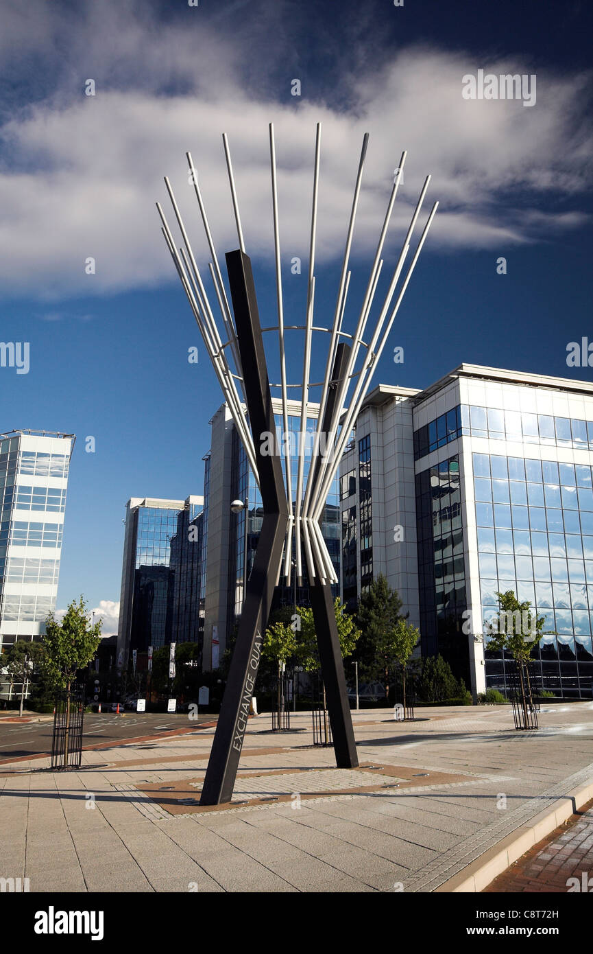 X Sculpture Exchange Quay, Salford Quays, Manchester, UK Stock Photo ...