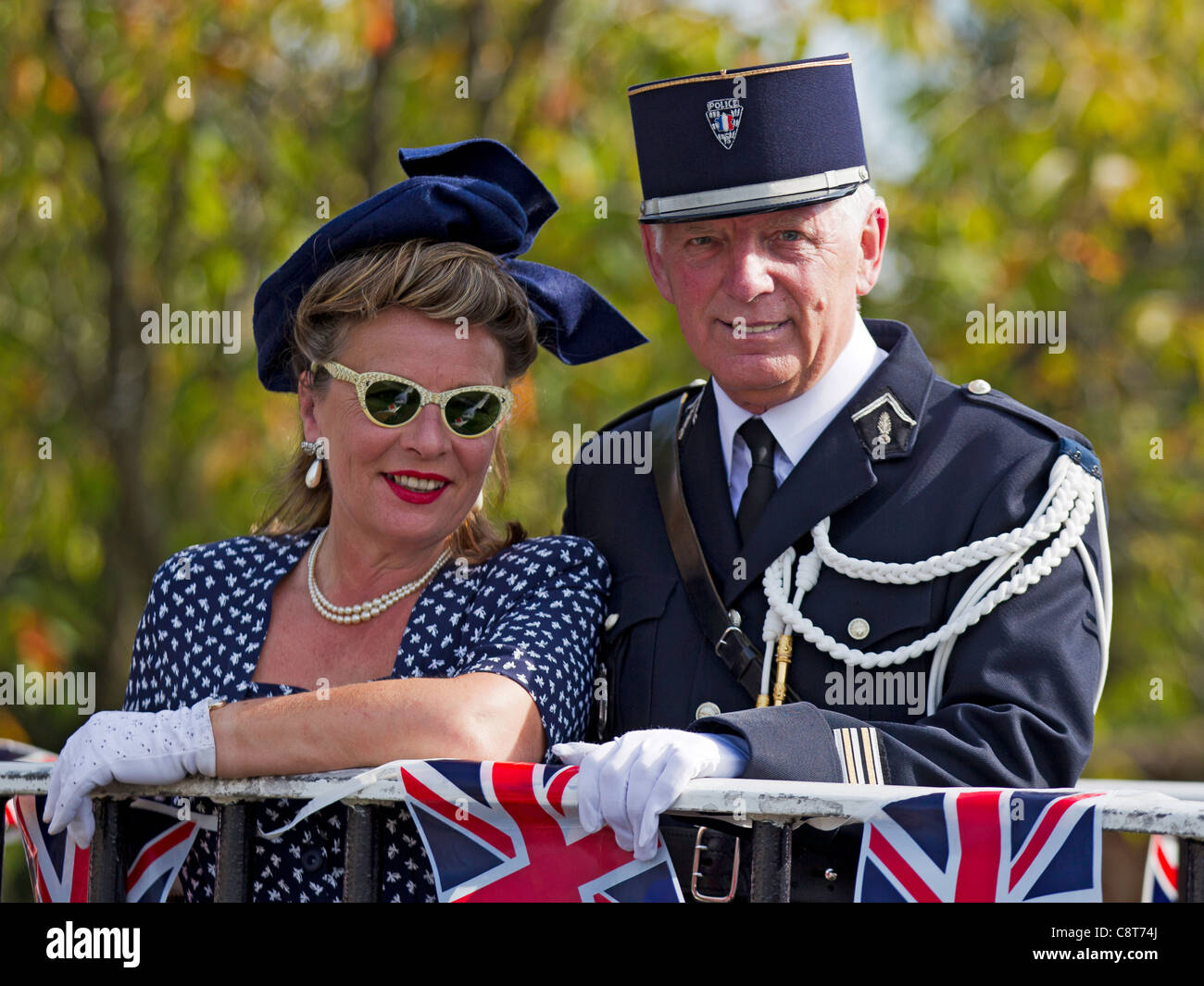 Actor representing French Police Officer in Kepi 1940's and Wife Stock ...