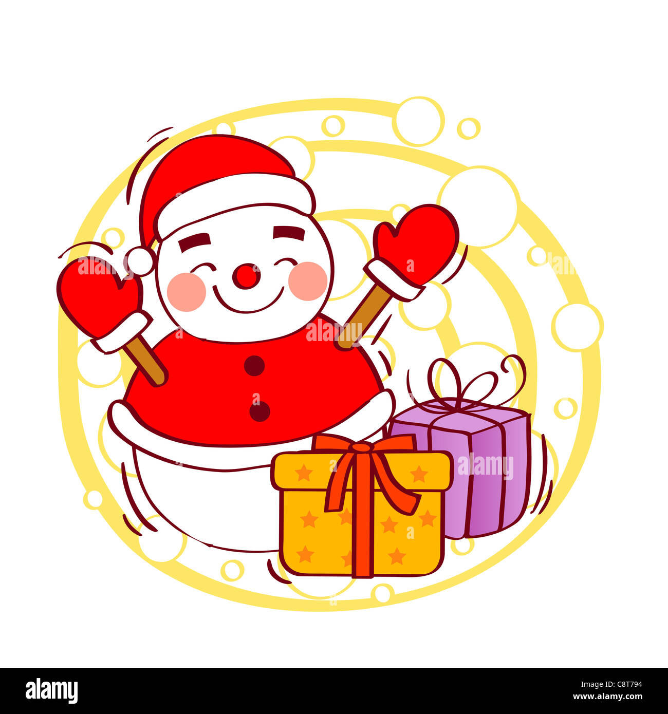 Illustration of snowman dressed like Santa Stock Photo - Alamy