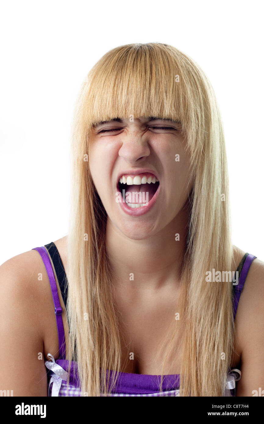 Screaming Blonde Woman Stock Photo - Alamy