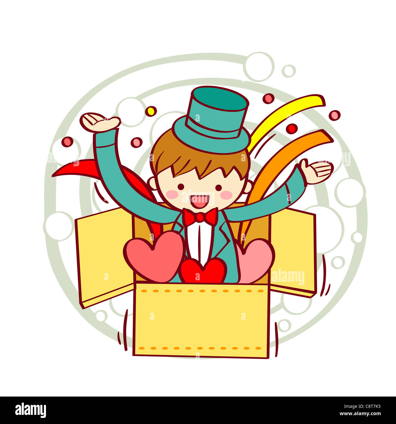 Illustration of a boy inside gift box Stock Photo - Alamy