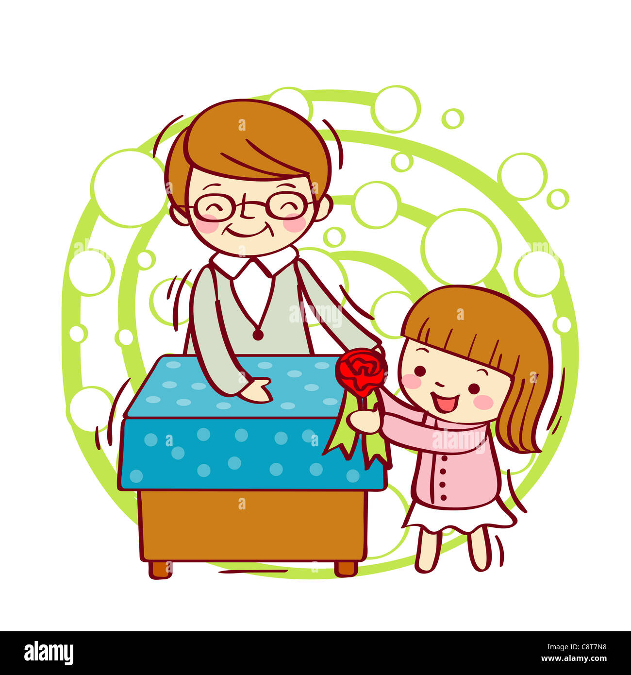 illustration of a man giving award to a little girl in school Stock ...