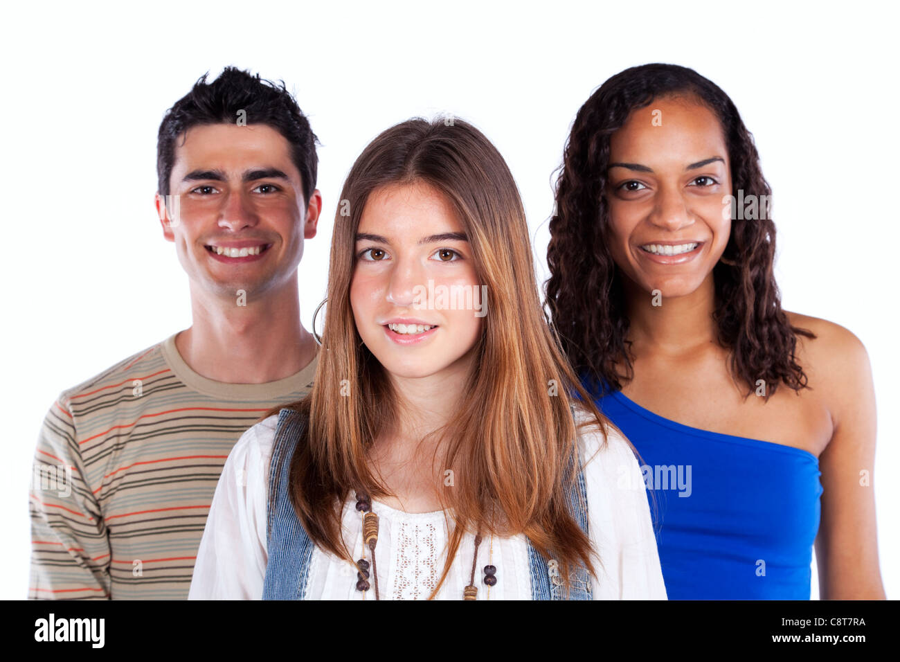 Three happy teenagers isolated on white Stock Photo - Alamy