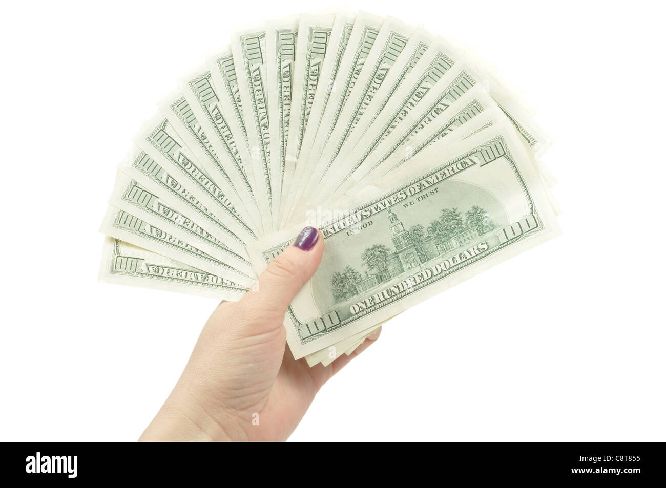 Hundreds of dollars in a hand, with clipping path Stock Photo - Alamy